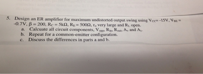 Design an ER amplifier for maximum undistorted | Chegg.com