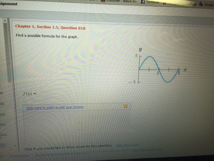 Solved Find a possible formula for the graph. f(x) = | Chegg.com