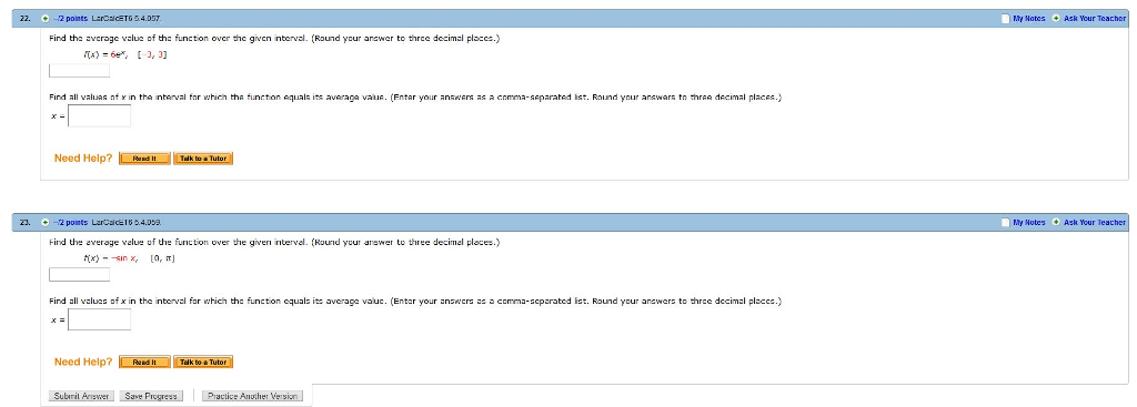 Solved Find the average value of the function over the given | Chegg.com