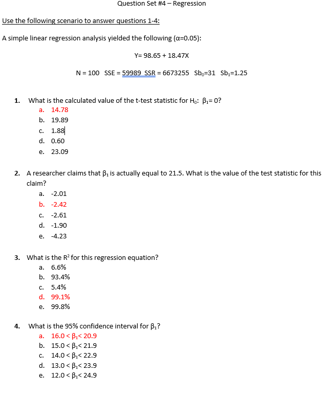 Solved A simple linear regression analysis yielded the | Chegg.com