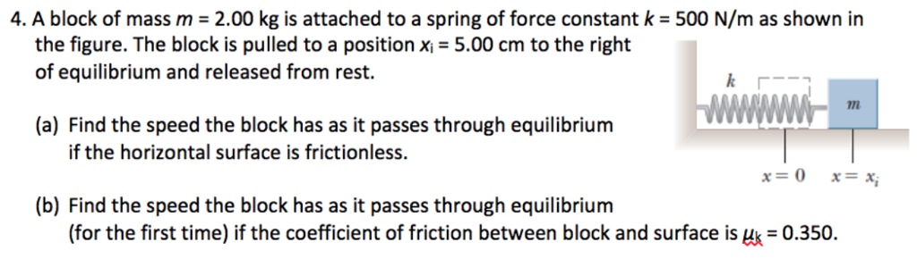 Solved A block of mass m = 2.00 kg is attached to a spring | Chegg.com
