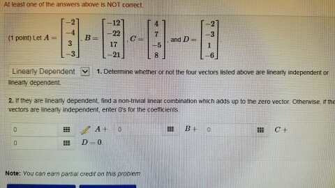 Solved Determine whether or not the four vectors listed | Chegg.com