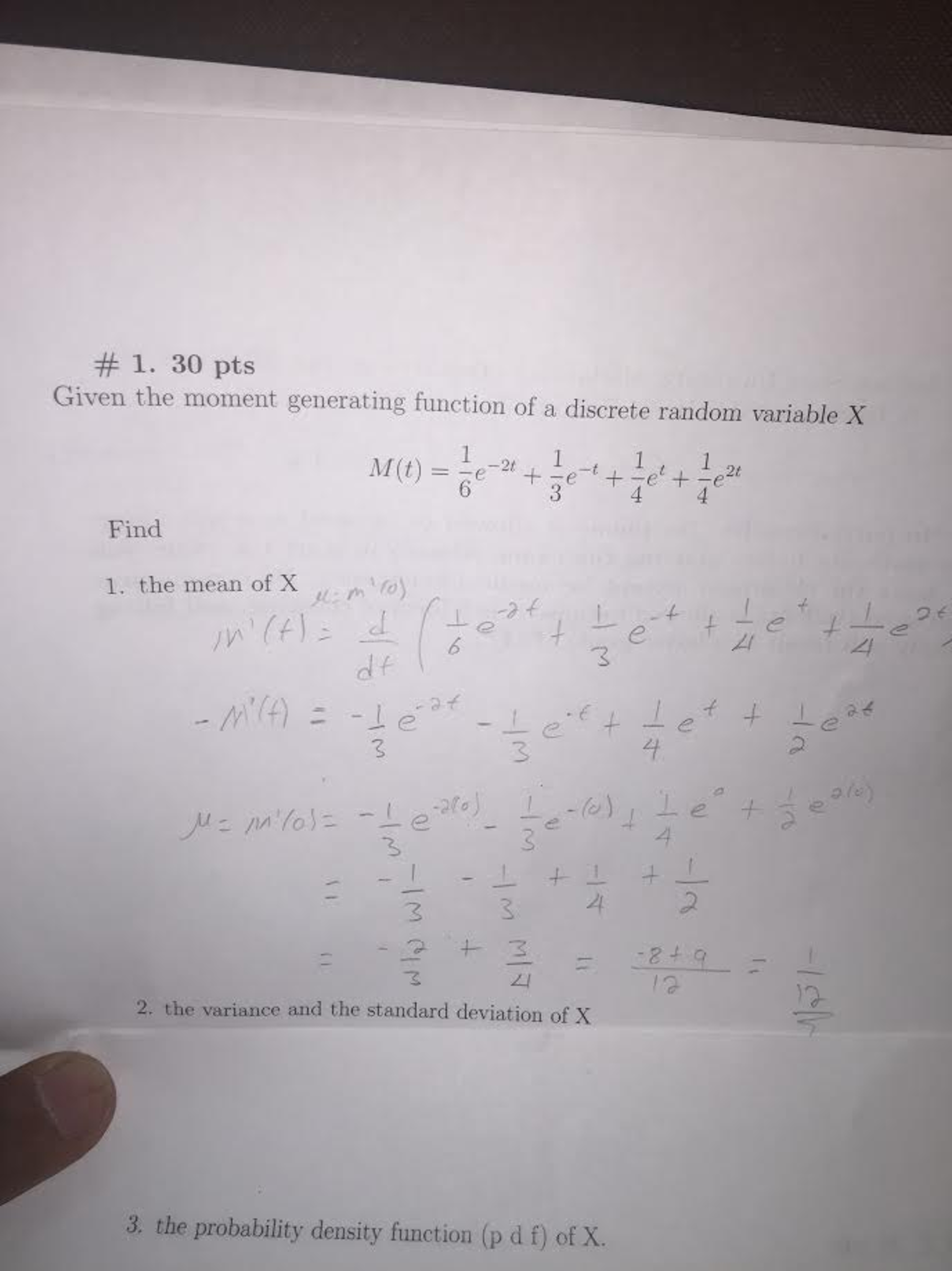 Solved Given the moment generating function of a discrete | Chegg.com
