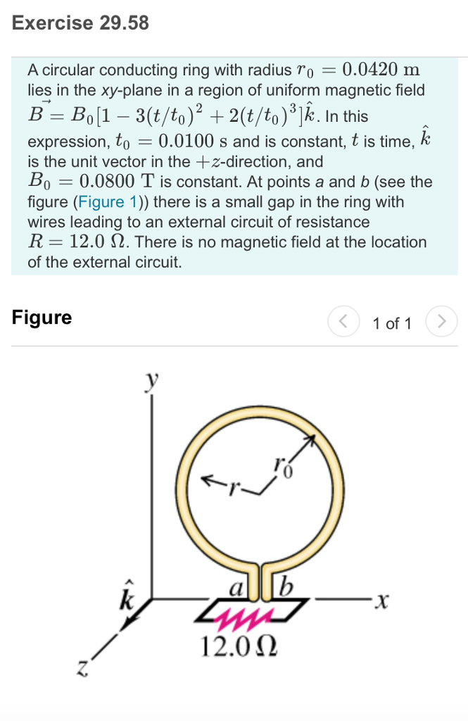 Solved Exercise 29.58 A circular conducting ring with radius | Chegg.com