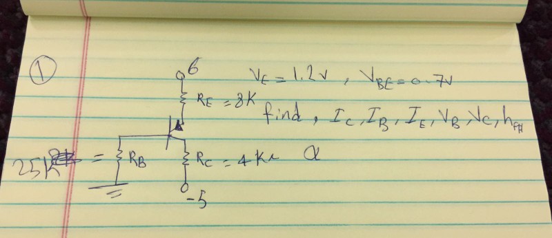 Solved find ic, ib, ie, Vb, Vc, hfe, & a for this circuit | Chegg.com