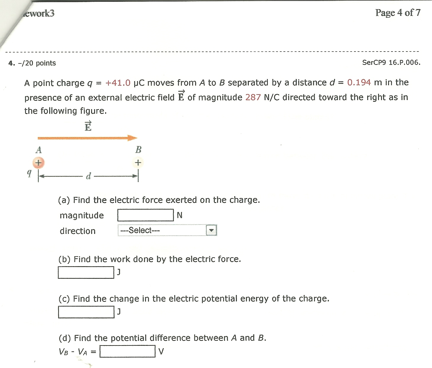 Solved A point charge q = +41. 0 mu C moves from A to B | Chegg.com