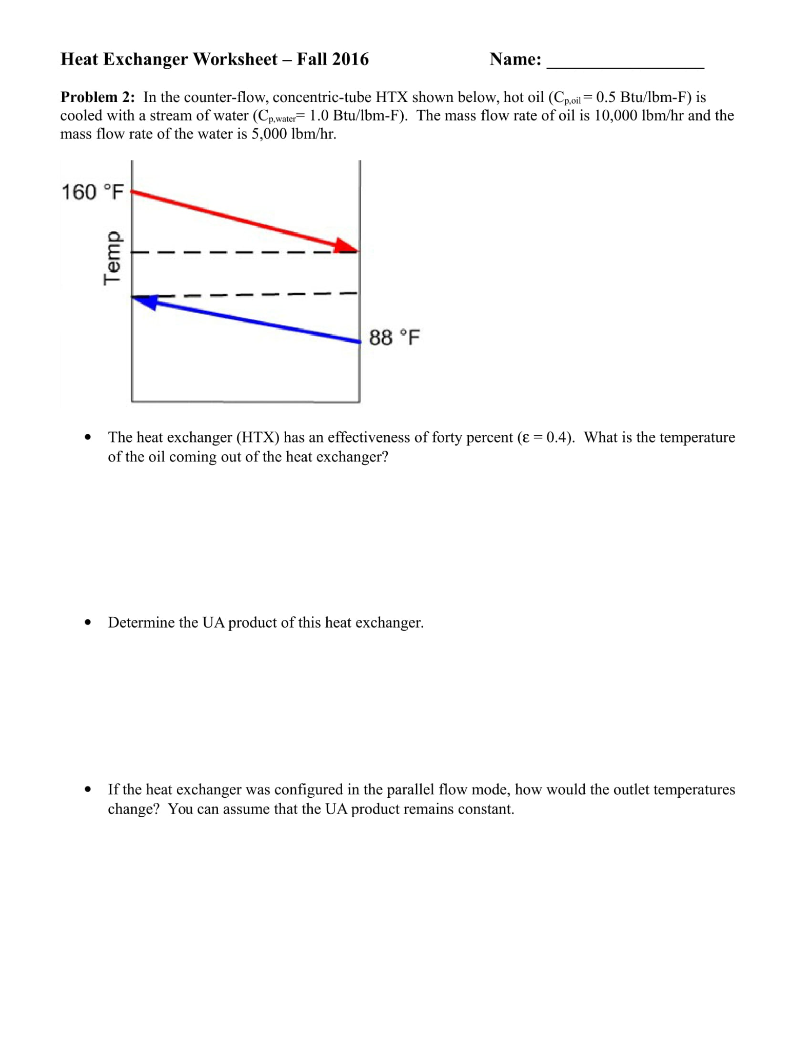Solved Heat Exchanger Worksheet Fall 2016 Name: Problem 1: | Chegg.com