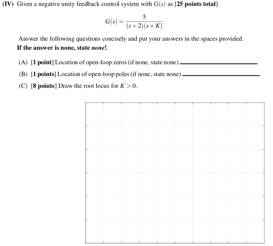 Solved Iv Given A Negative Unity Feedback Control System 
