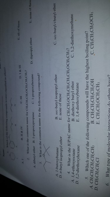 Solved all of these B. I1&IV 2 What is the common name for | Chegg.com