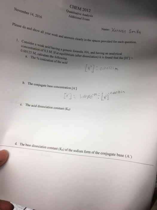 Solved Consider a weak acid having a generic formula, HA, | Chegg.com