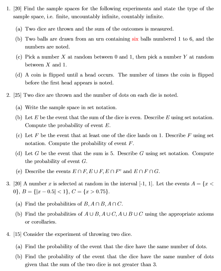 Solved Find the sample spaces for the following experiments | Chegg.com