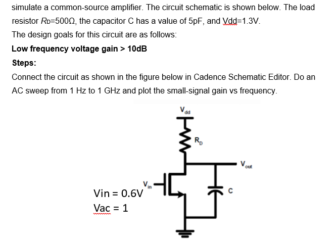 simulate a common-source amplifier. The circuit | Chegg.com