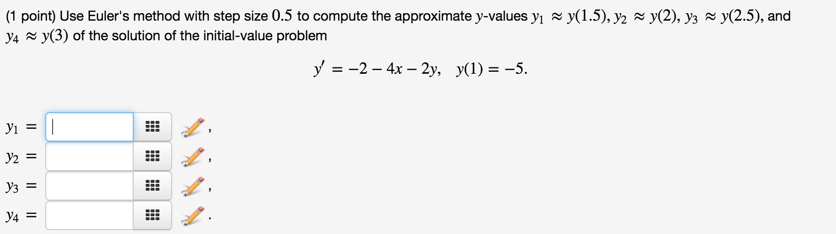 Solved Use Euler's method with step size 0.5 to compute the | Chegg.com