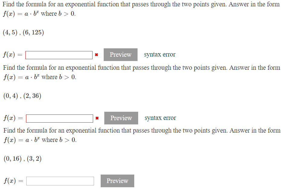 Solved Find the formula for an exponential function that | Chegg.com
