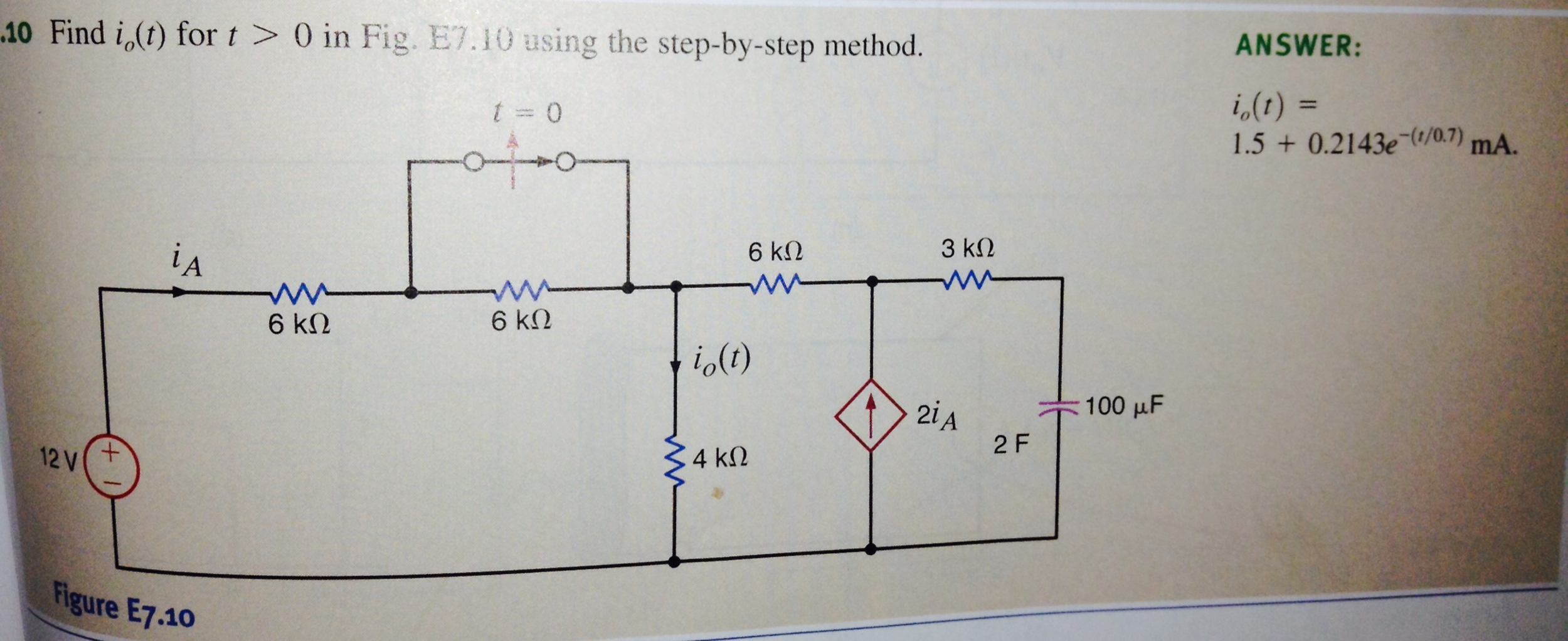 Solved Find i0(t) for t > 0 in Fig. E7.10 using the step - | Chegg.com