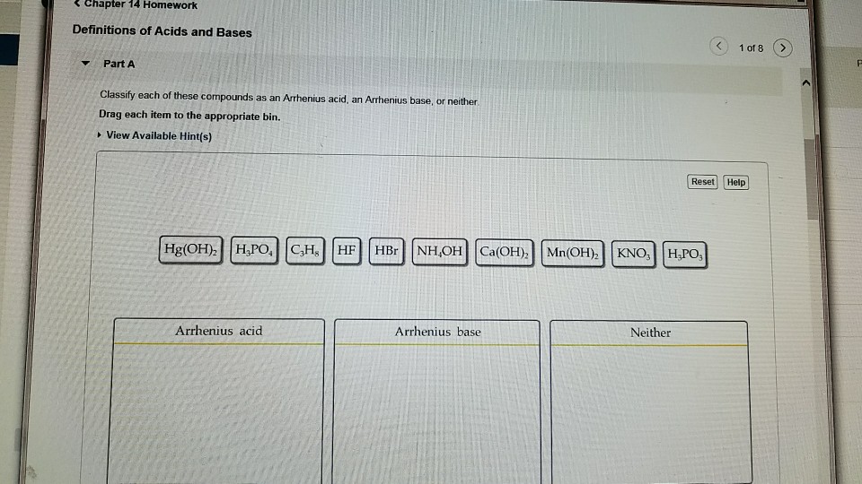 Solved Chapter 14 Homework Definitions of Acids and Bases | Chegg.com