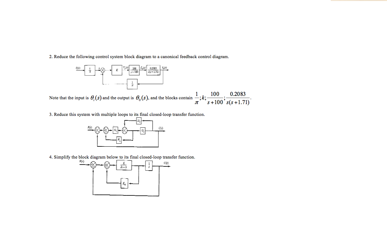 2. Reduce the following control system block diagram | Chegg.com