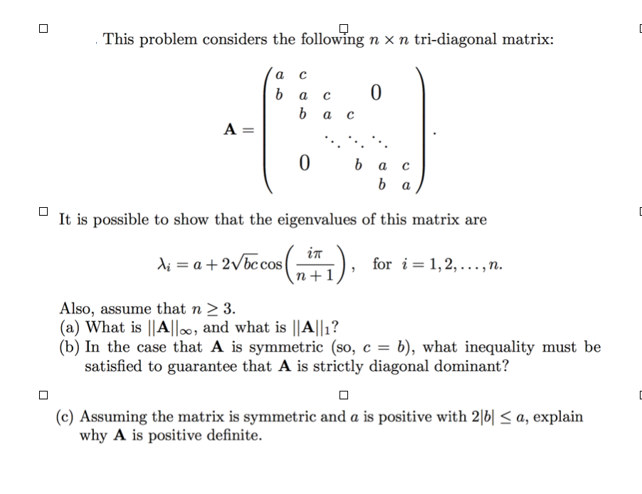 Solved 모 This problem considers the following n × n | Chegg.com