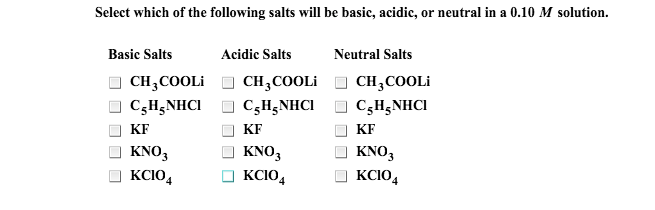 Solved Select which of the following salts will be basic, | Chegg.com