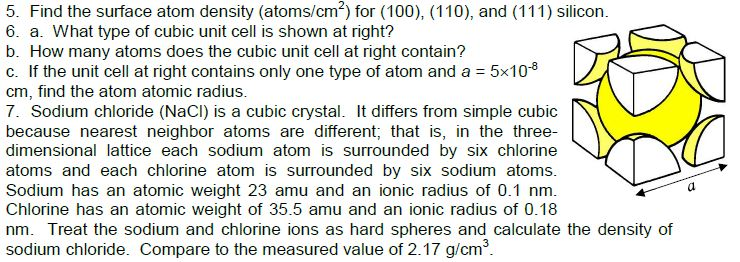 Solved 5. Find the surface atom density (atoms/cm2) for | Chegg.com