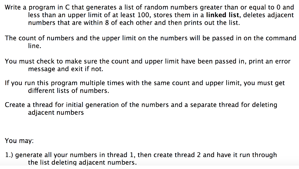 Solved Write a program in C that generates a list of random | Chegg.com