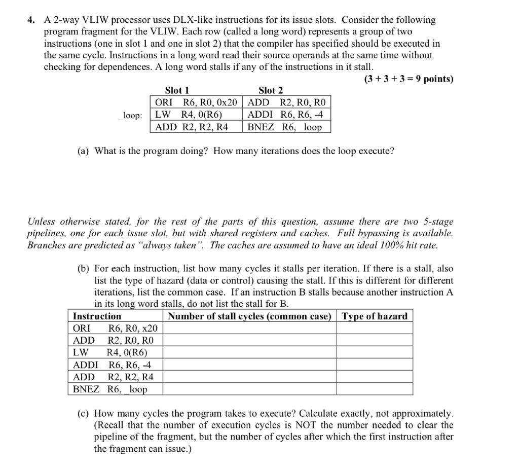 Solved 4. A 2-way VLIW processor uses DLX-like instructions | Chegg.com