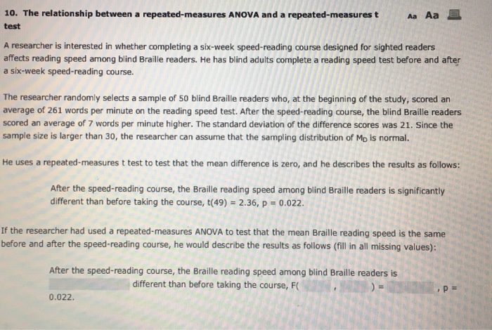 Solved The Relationship Between A Repeated Measures Anova