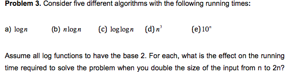 Solved Problem 3. Consider five different algorithms with | Chegg.com