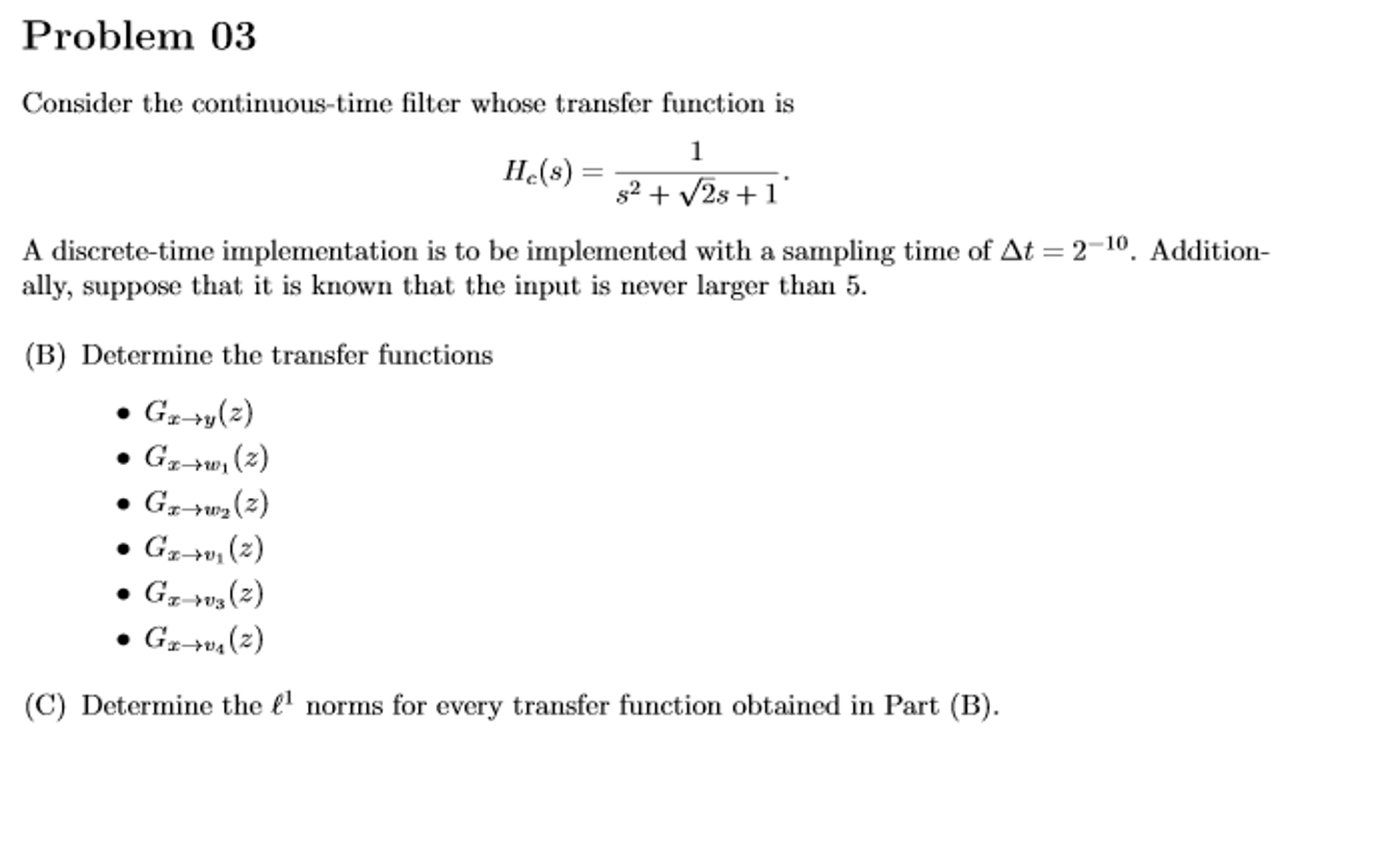 Consider the continuous-time filter whose transfer | Chegg.com