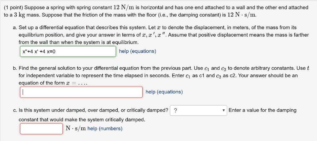 Solved 1 Point Suppose A Spring With Spring Constant 12