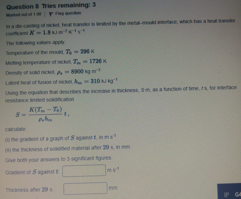 Solved Question 8 Tries remaining: 3 Marked out of 100 | F | Chegg.com