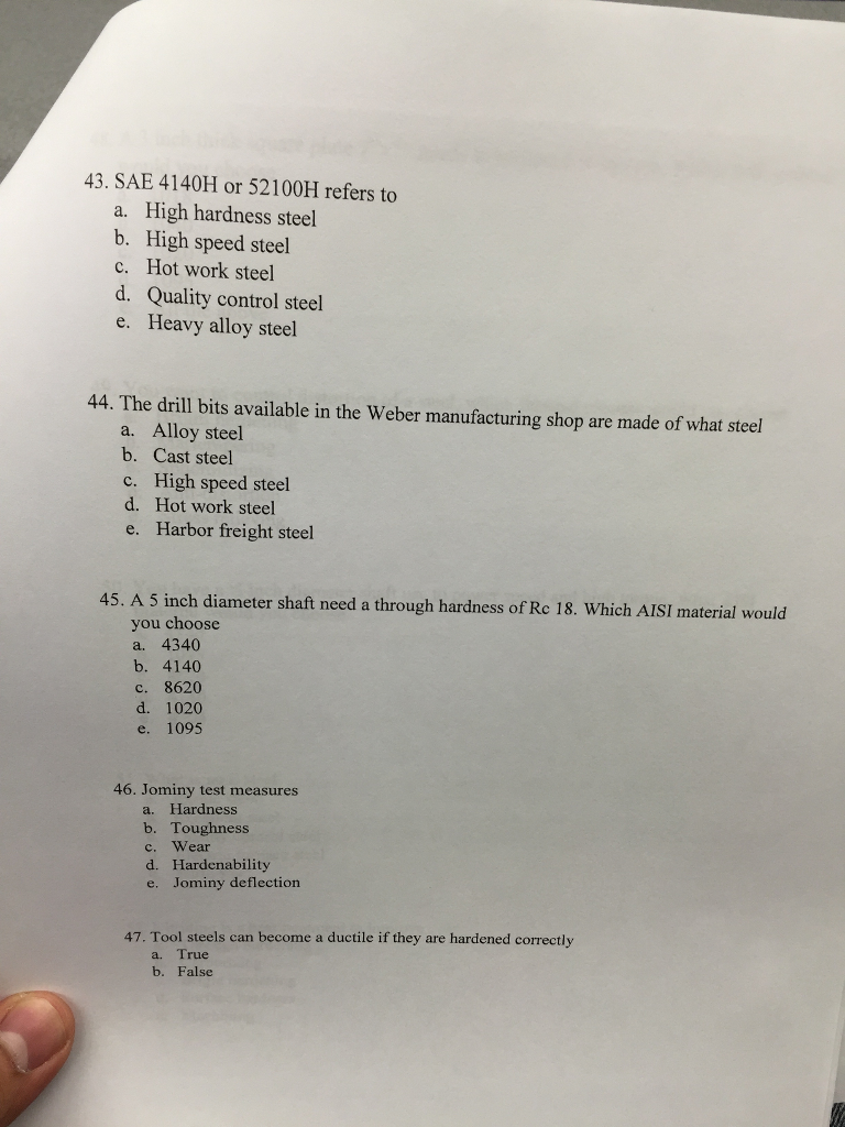 SAE 4140H or 52100H refers to High hardness steel | Chegg.com