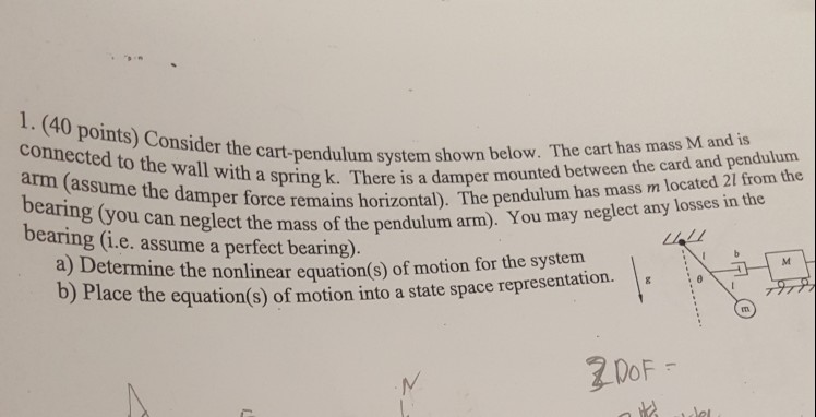 Solved 1. (40 points) Consider the cart- pendulum system | Chegg.com