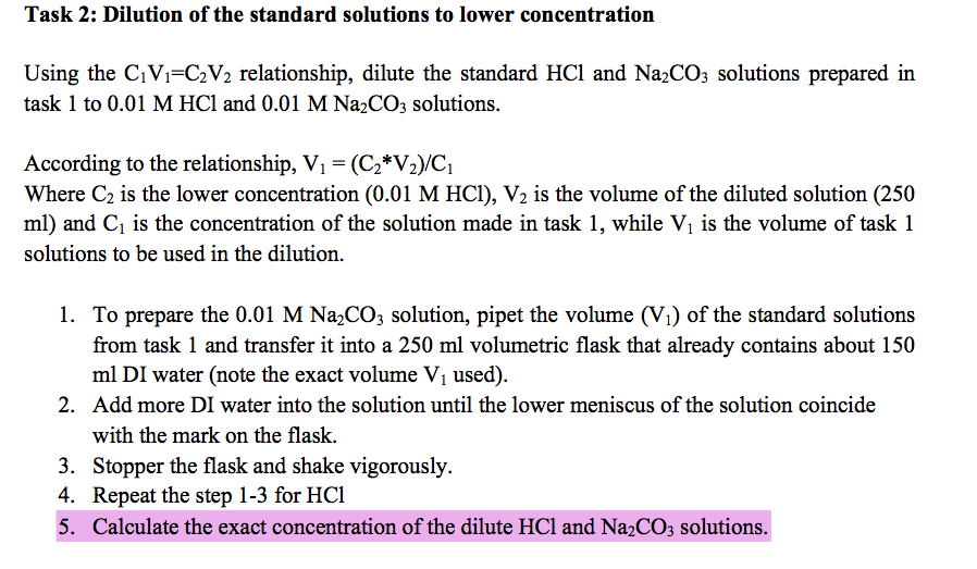 Task 1: Preparation of standard solutions Purpose To | Chegg.com