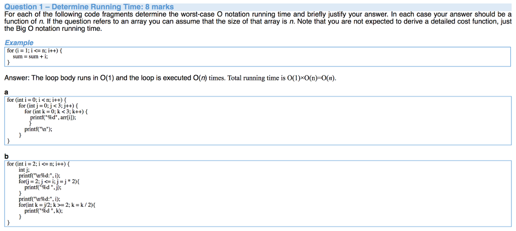 Solved Question 1 Determine Running Time: 8 marks following | Chegg.com