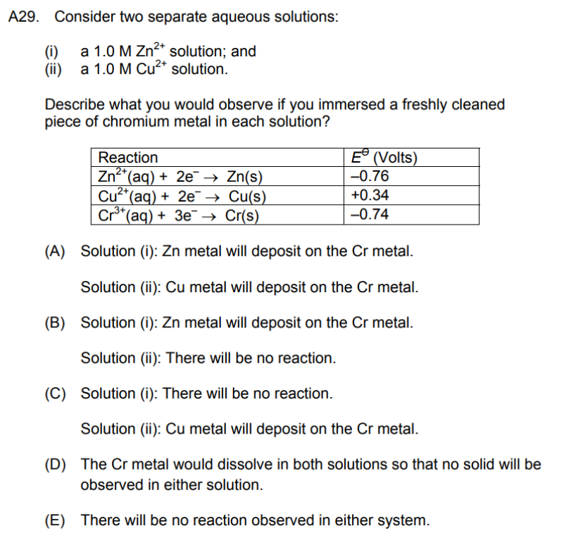 Solved Consider two separate aqueous solutions: (i) a 1.0 M | Chegg.com