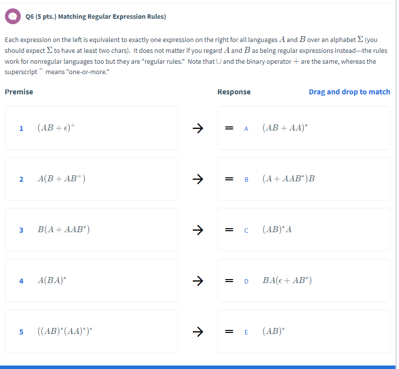 Solved 96 (5 pts.) Matching Regular Expression Rules) Each | Chegg.com