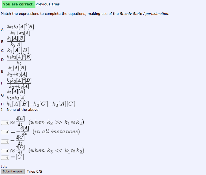 Solved Chemical Kinetics Steady State Approximation