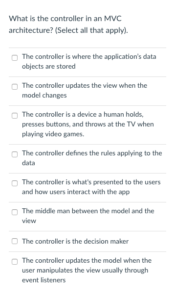 Solved What is the controller in an MVC architecture? | Chegg.com