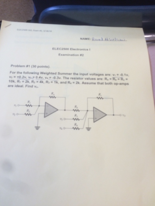 Solved NAME ELEC2500 Electronics Examination 82 Problem #1 | Chegg.com