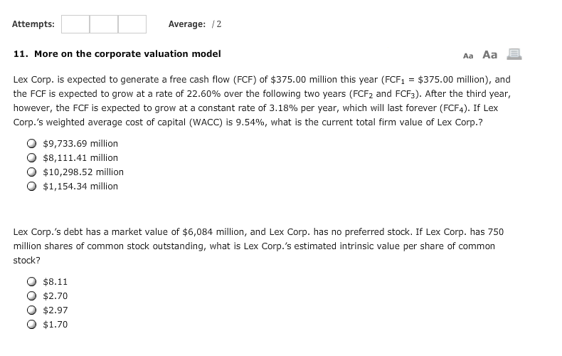 Solved Lex Corp. is expected to generate a free cash flow | Chegg.com Solved Lex Corp. is expected to generate a free cash flow | Chegg.com