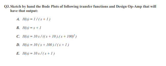 Solved Sketch by hand the Bode Plots of following transfer | Chegg.com