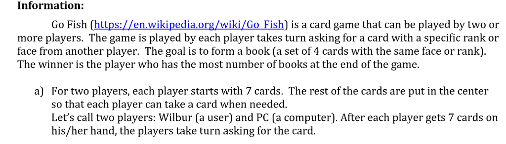 Solved Need help to Create a C program for a card game, | Chegg.com
