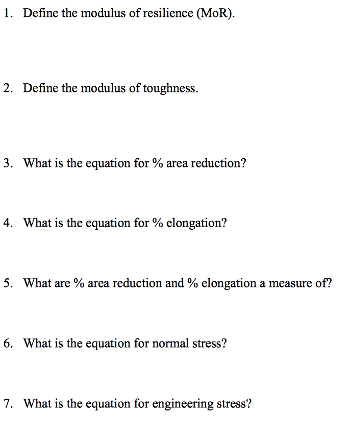 Solved Define the modulus of resilience(MoR). Define the | Chegg.com