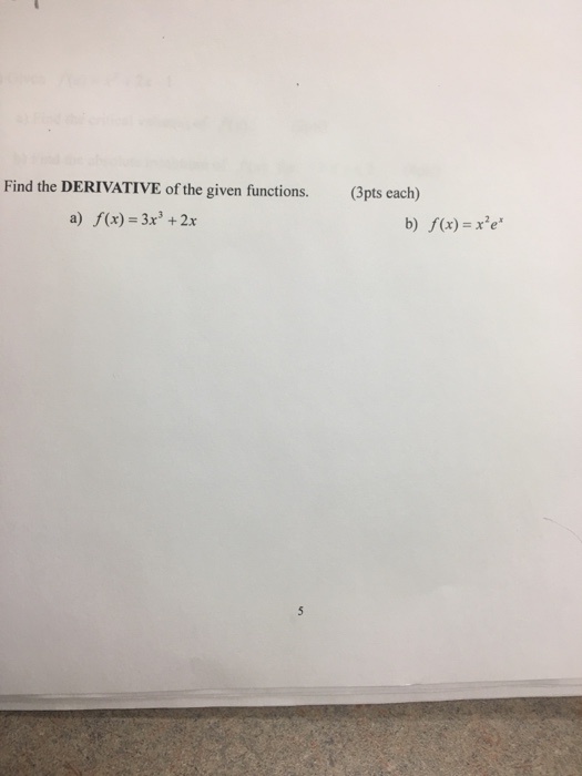 Solved Find the DERIVATIVE of the given functions. F(x) = | Chegg.com