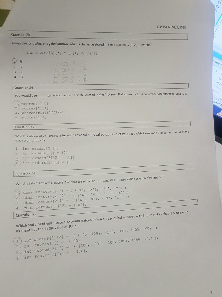 Solved Cos1511 101 3 2018 Question 23 Given The Following