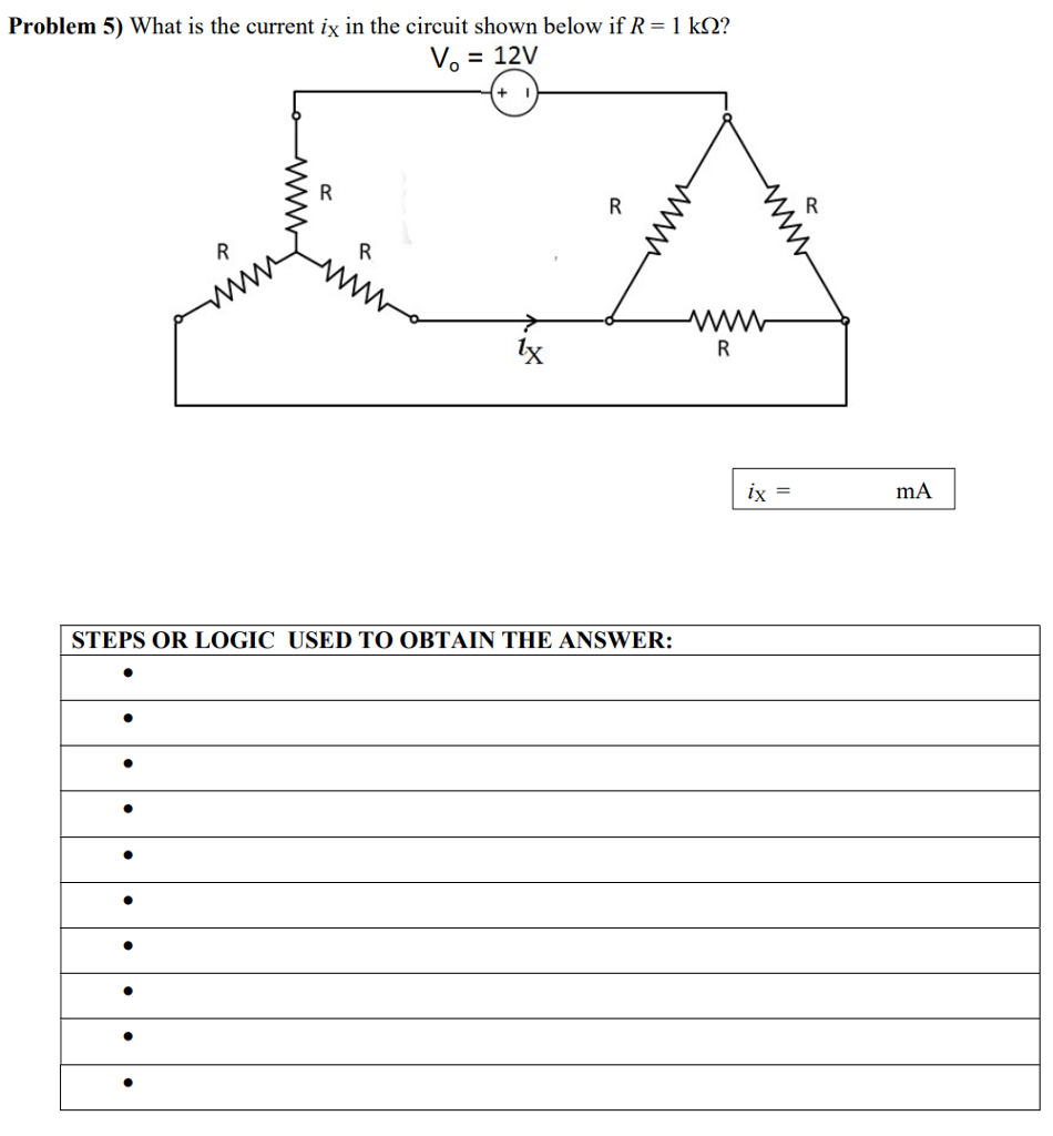 Solved Problem 5) What is the current ix in the circuit | Chegg.com