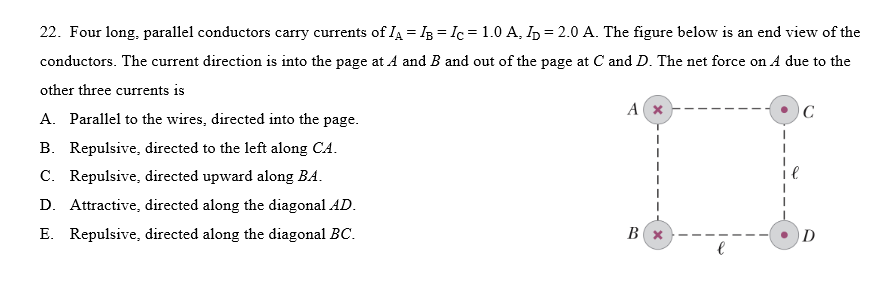 Solved Four long, parallel conductors carry currents of I A | Chegg.com
