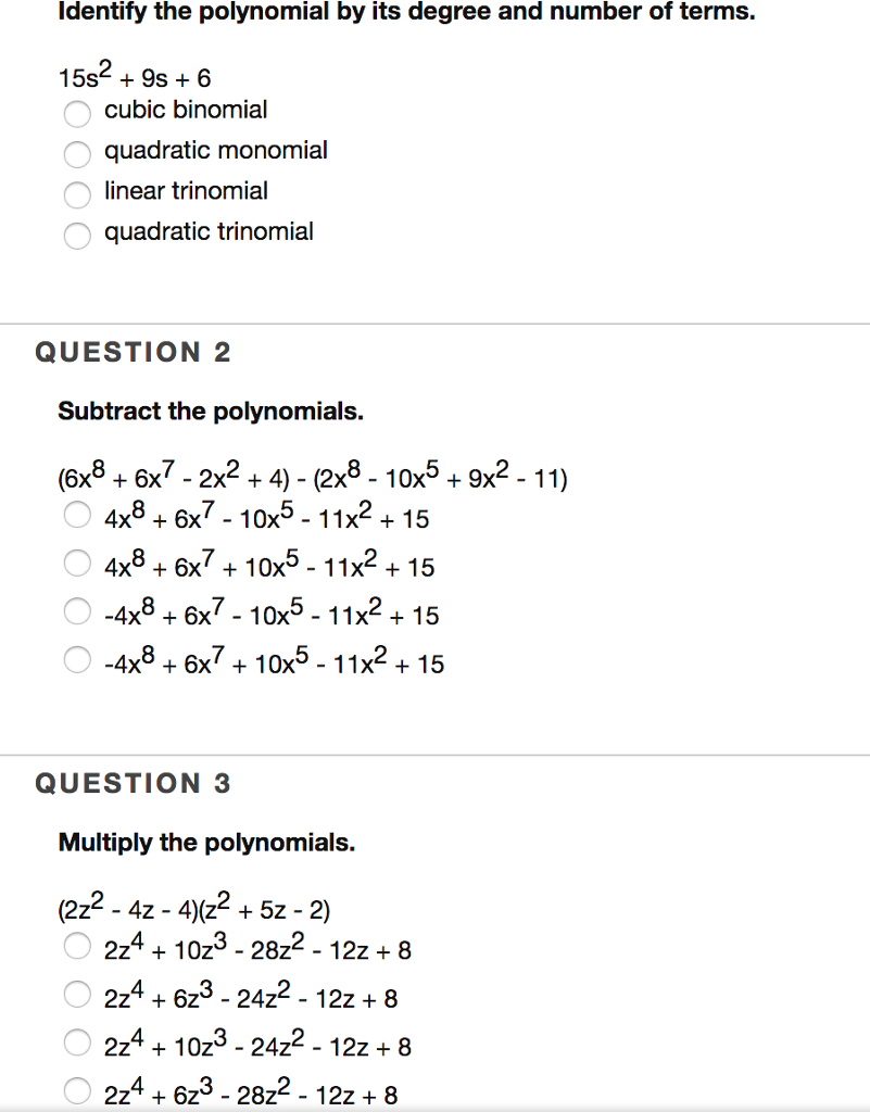 Solved Identify the polynomial by its degree and number of | Chegg.com