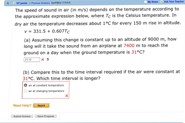 Solved The speed of sound in air (in m/s) depends on the | Chegg.com